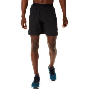 asics men's road 2-n-1 7in short apparel, m, performance black/carrier grey