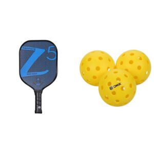 onix graphite z5 pickleball paddle & pure 2 outdoor pickleball balls (6-pack) specifically designed and optimized for pickleball