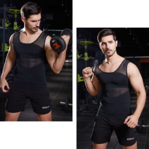 ISUP Mens Compression Shirt Slimming Undershirt Shapewear Body Shaper Chest Compression Tummy Control Tank Top Black