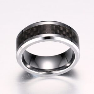 Stainless Steel Rings for Women, Womens Rings Promise Comfort Fit Size 11 Silver Carbon Fiber Ring Beveled Edge