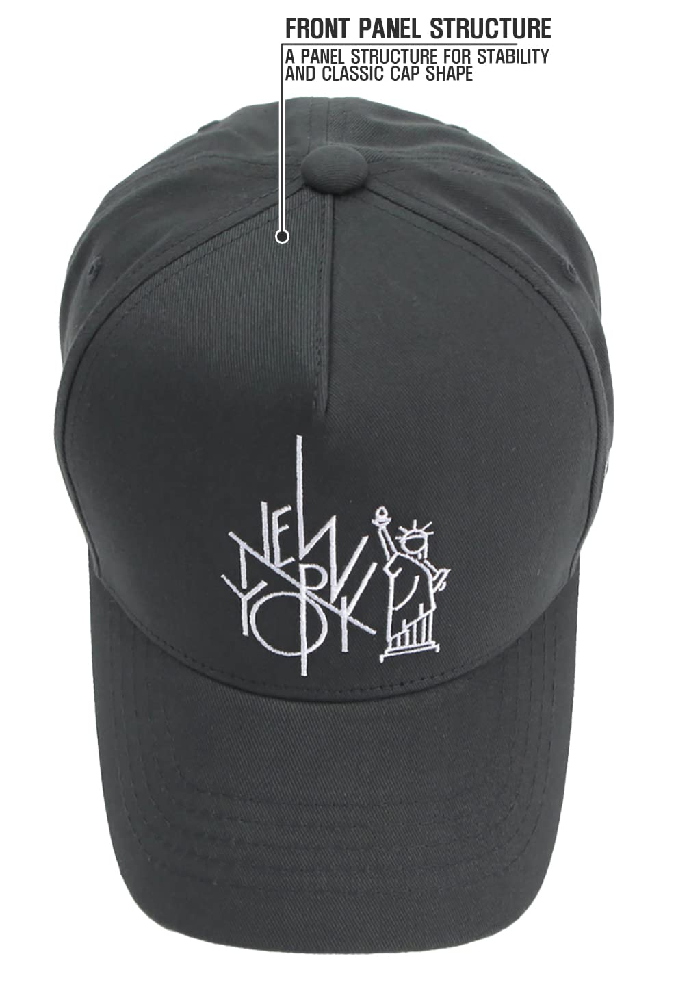 Flipper NY NYC New York City Statue of Liberty Logo Structured Cotton Ballcap Baseball Cap Adjustable Snapback Hat (Small ~ Medium, Charcoal)