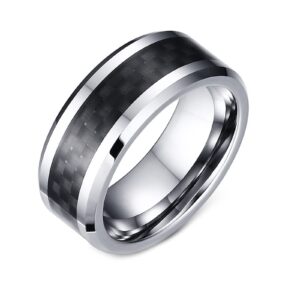 stainless steel rings for women, womens rings promise comfort fit size 11 silver carbon fiber ring beveled edge