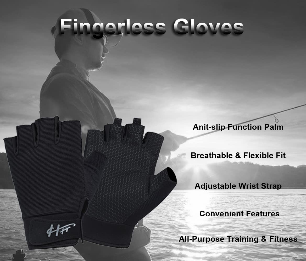 SUJAYU Fingerless Gloves, Fishing Gloves Paddling Gloves Sailing Gloves Rowing Gloves Kayak Gloves Water Gloves Sports Gloves, Fishing Gloves Men & Women (Black, L)