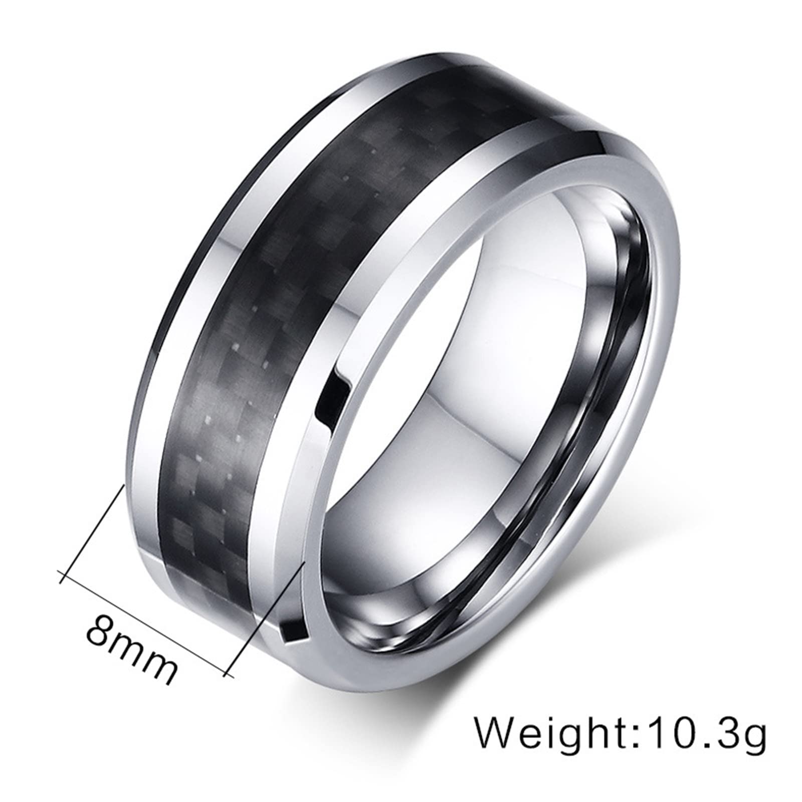 Stainless Steel Rings for Women, Womens Rings Promise Comfort Fit Size 11 Silver Carbon Fiber Ring Beveled Edge