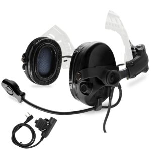 combatgear tactical headset with arc rail adapter ear defender airsoft headphone come with k 2 pin push to talk (black)