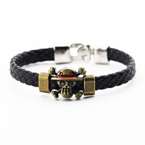 anime one piec bracelet for fans, luffy skeleton straw hat pirate braided wristband cosplay prop accessories for men women friends