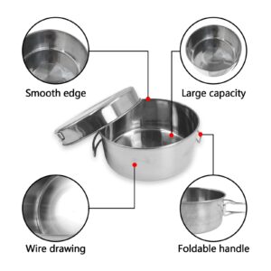 10Pcs Stainless Steel Camping Cookware Mess Kit, Camping Cook Pot with Folding Handle, Backpacking Mess Kit, Hiking Camping Cooking Set with Cups, Pots, Dishes, Spoons, Pans