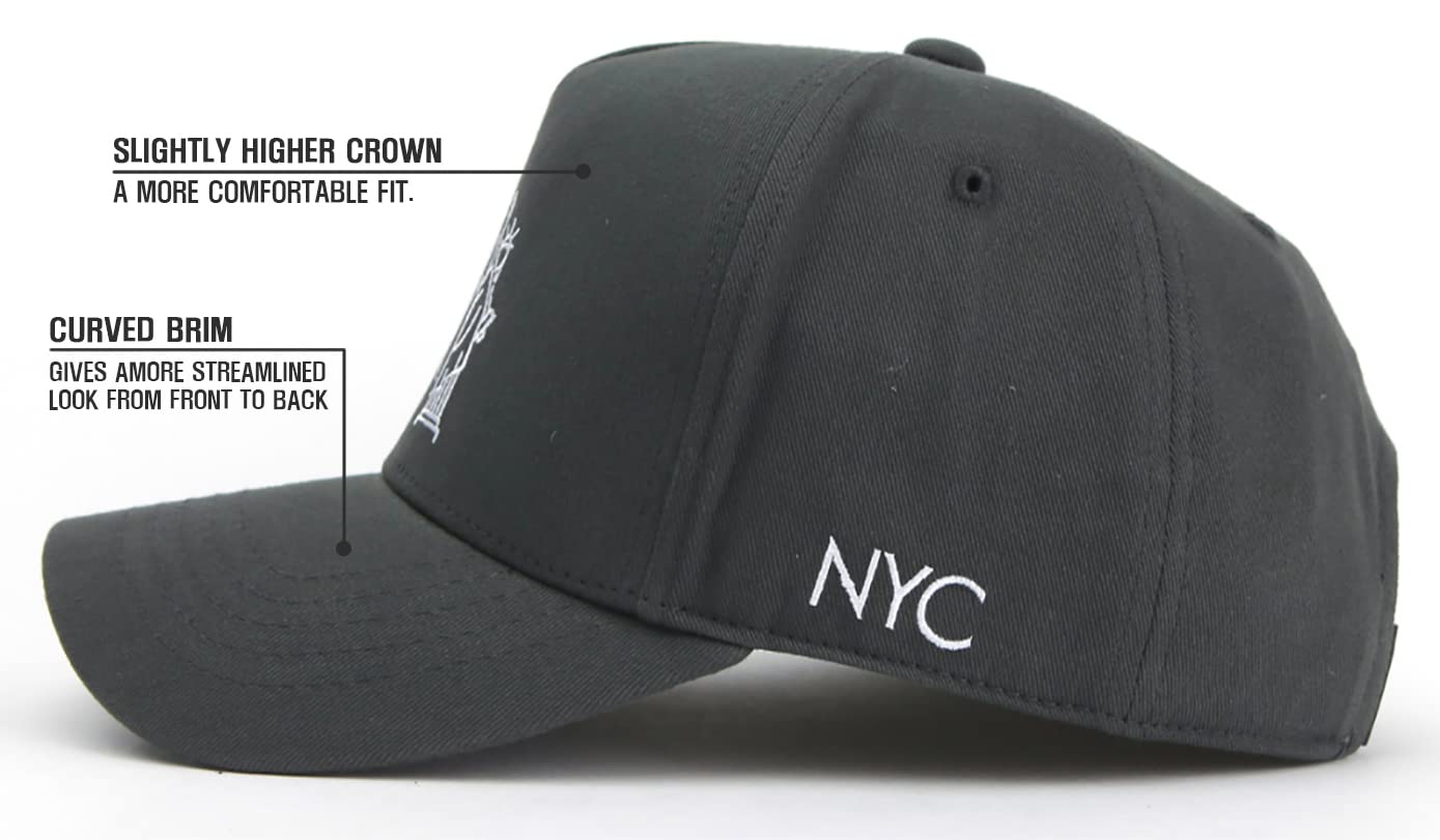 Flipper NY NYC New York City Statue of Liberty Logo Structured Cotton Ballcap Baseball Cap Adjustable Snapback Hat (Small ~ Medium, Charcoal)