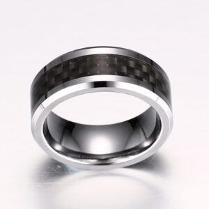 Stainless Steel Rings for Women, Womens Rings Promise Comfort Fit Size 11 Silver Carbon Fiber Ring Beveled Edge