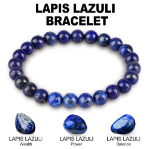 Lapis Lazuli Handmade Bracelet, Friendship Chakra Crystal Gemstone Bracelets, Beaded Protection Bracelet for Men Women Wealth Prosperity Feng Shui Good Luck Blue Stone Jewelry Bracelet (8mm Lapis Lazuli)