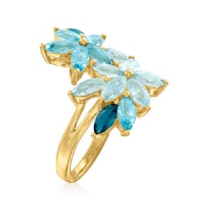 Ross-Simons 3.70 ct. t.w. Tonal Blue Topaz Floral Ring in 18kt Gold Over Sterling. Size 7