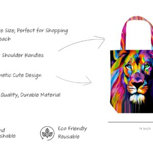 Cute Lion Tote Bag - Lion Figurine - Animal Themed Bag - Canvas Tote Bag for Women - Lion Decor - Aesthetic Large Beach Tote Bag Cute for Grocery Shopping Utility Book Teacher (Black - Lion)