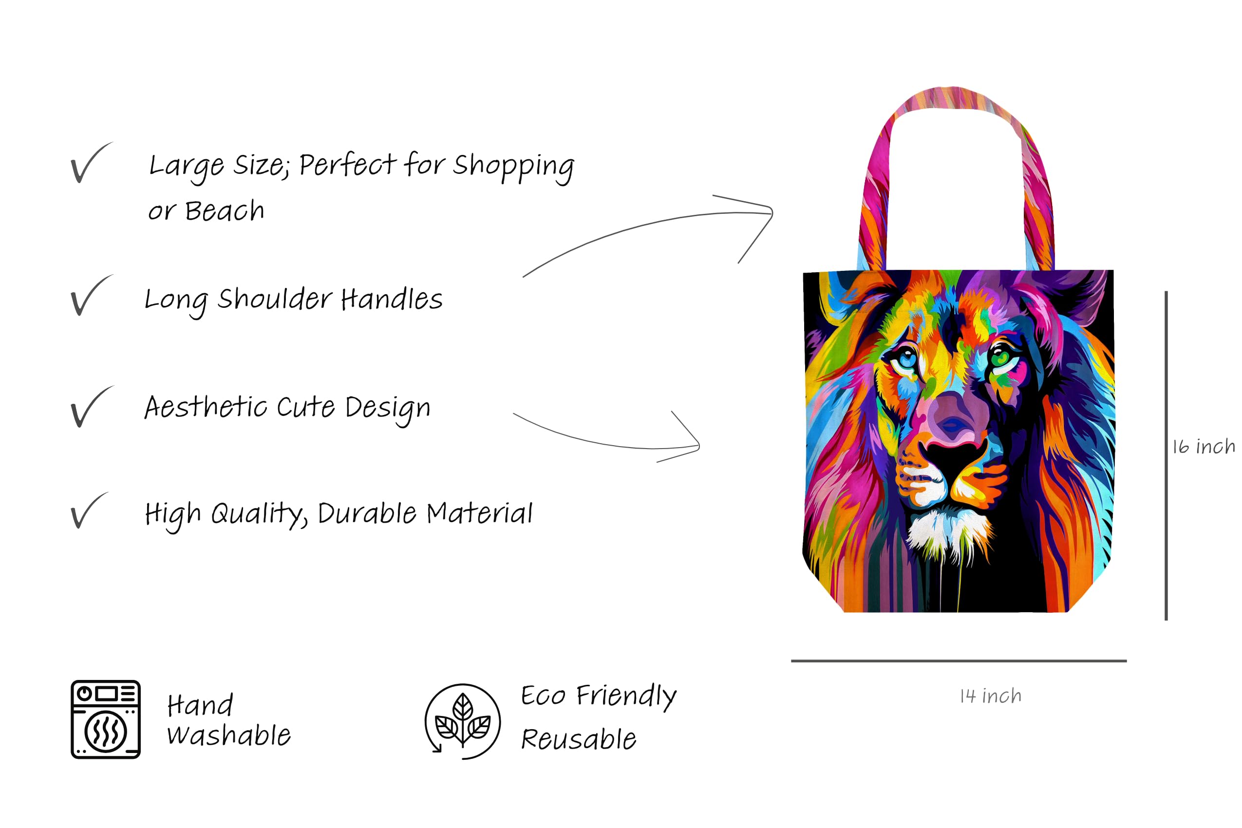 Cute Lion Tote Bag - Lion Figurine - Animal Themed Bag - Canvas Tote Bag for Women - Lion Decor - Aesthetic Large Beach Tote Bag Cute for Grocery Shopping Utility Book Teacher (Black - Lion)