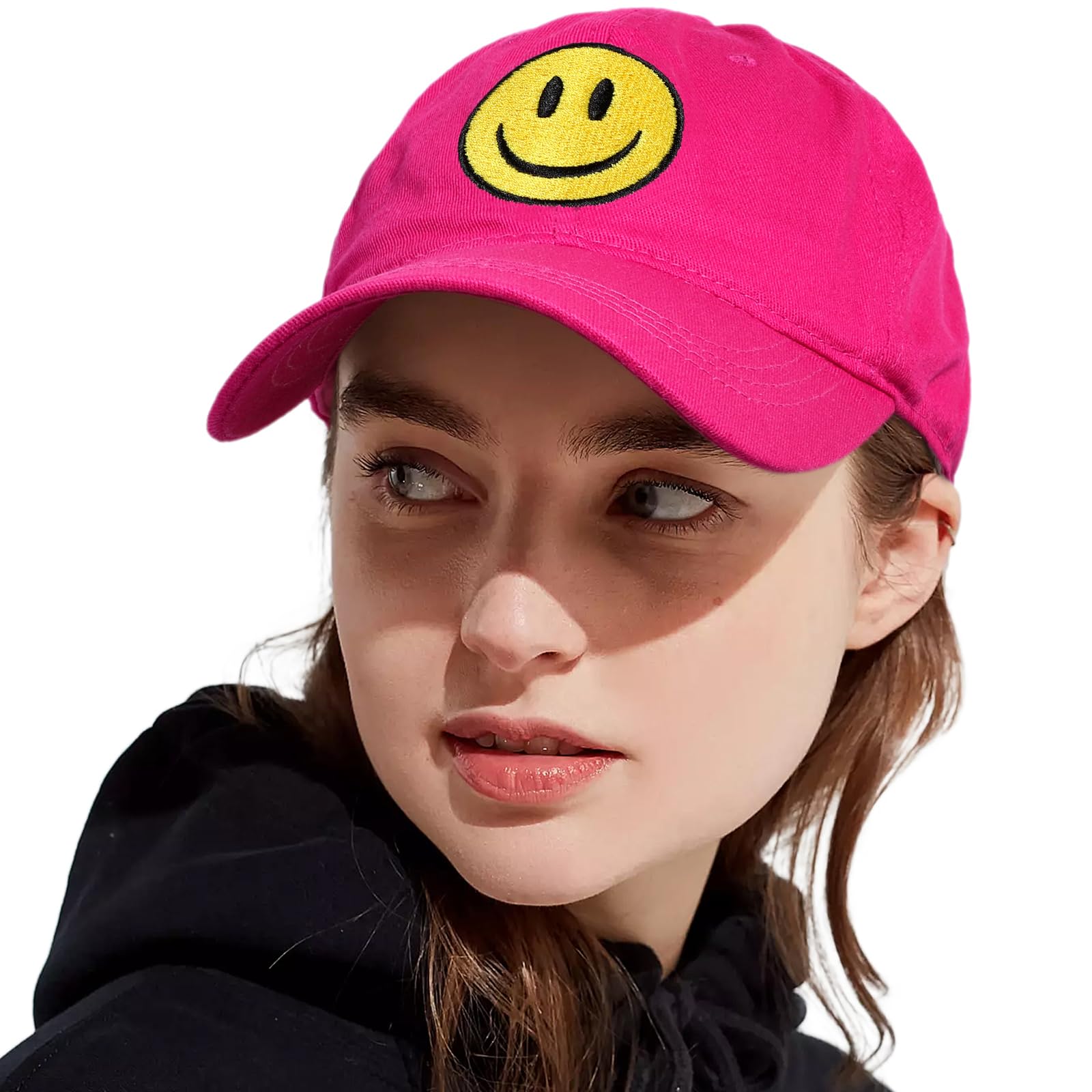 SONMONY Smiley Face Trucker Hat Adjustable Dad Hat for Men Women Baseball Caps Cute Unstructured Smile Embroidered Hat