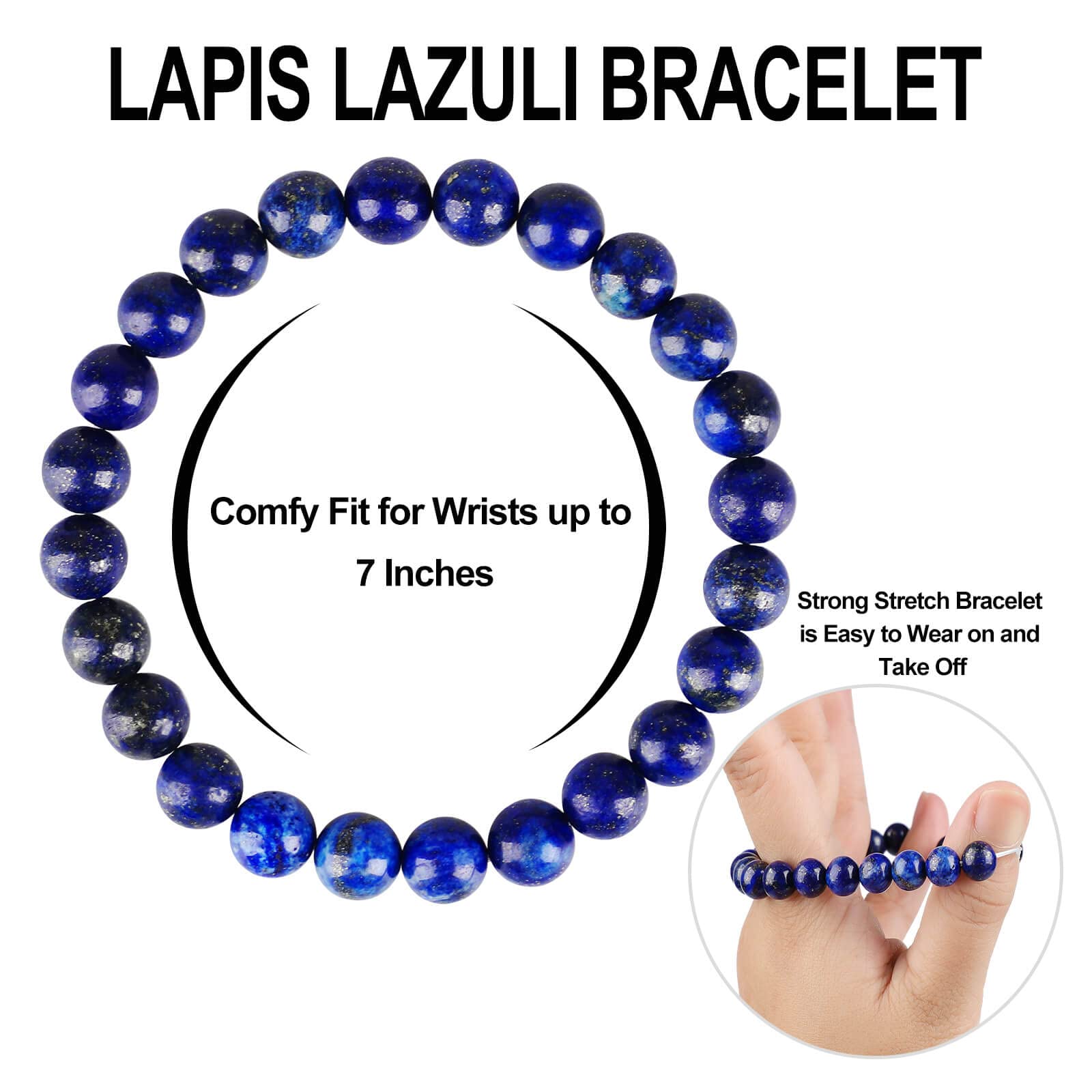 Lapis Lazuli Handmade Bracelet, Friendship Chakra Crystal Gemstone Bracelets, Beaded Protection Bracelet for Men Women Wealth Prosperity Feng Shui Good Luck Blue Stone Jewelry Bracelet (8mm Lapis Lazuli)