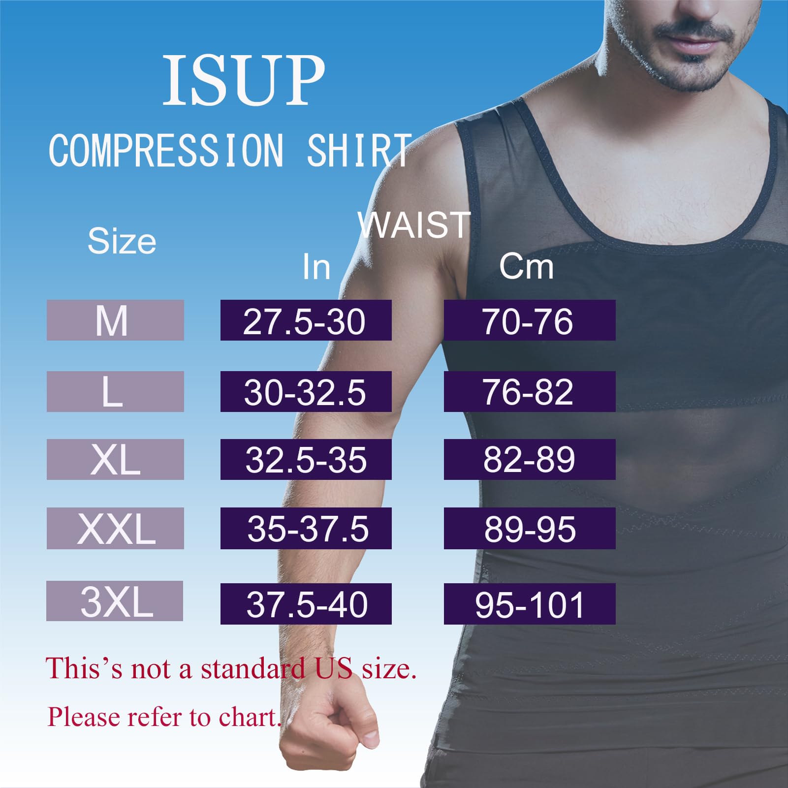 ISUP Mens Compression Shirt Slimming Undershirt Shapewear Body Shaper Chest Compression Tummy Control Tank Top Black