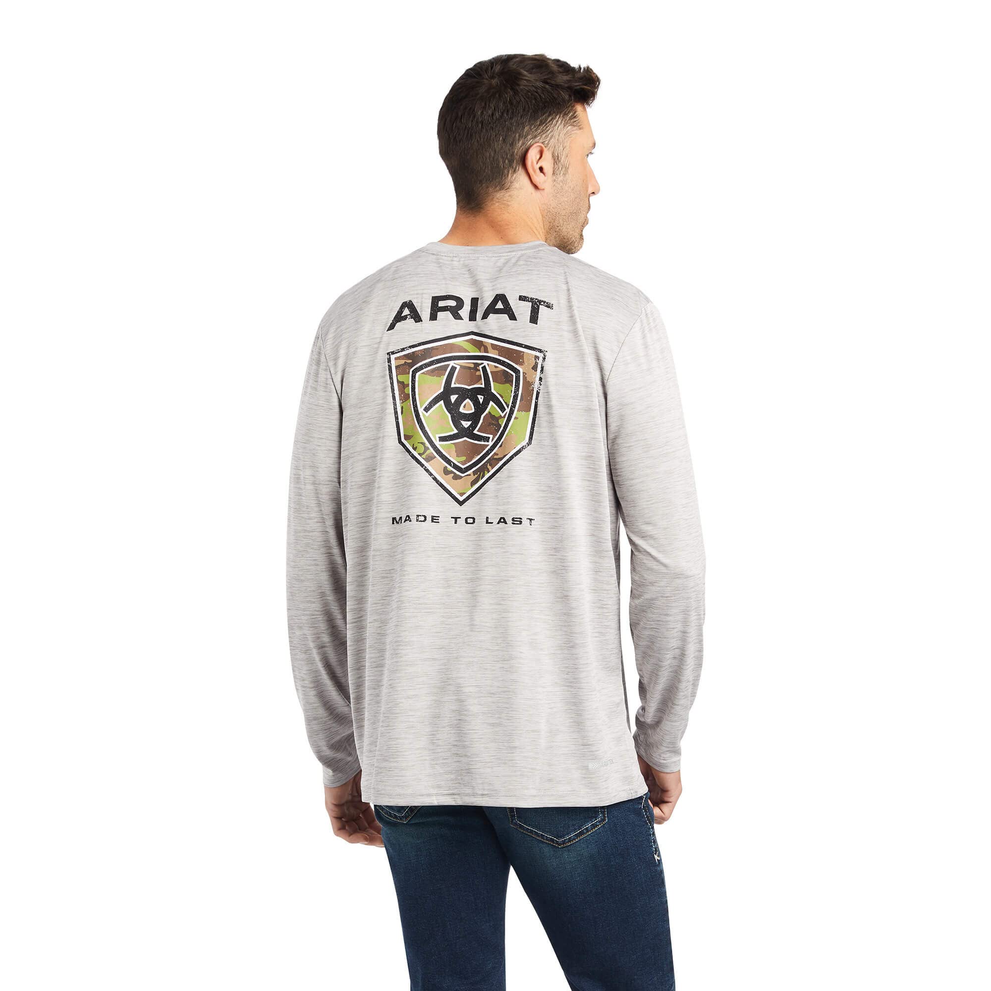 Ariat Men's Charger Camo Shield Long Sleeve T-Shirt Heather Grey X-Large