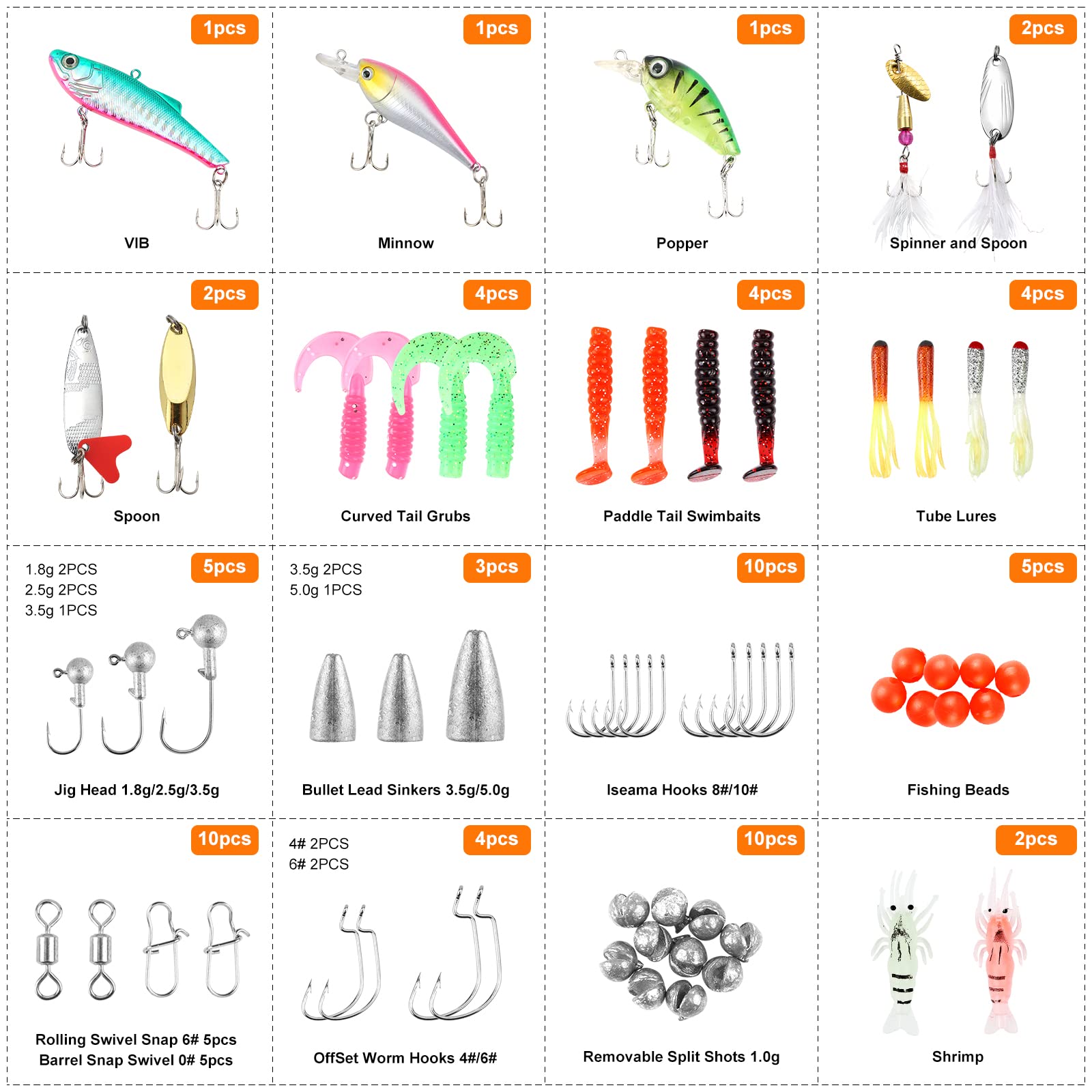 TCMBY Fishing Lures Bait Tackle Kit Set for Freshwater Trout Bass Fishing, Including Fishing Accessories, Fishing Tackle Box, Crankbait, Spoon, Hooks, Fishing Gear and Equipment for Starter Beginner.