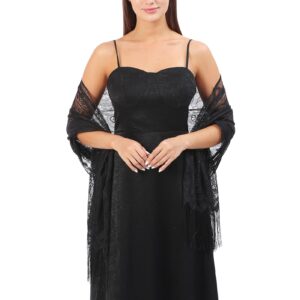 Ladiery Lace Shawls and Wraps For Women Evening Party Dress, Soft Cashew Floral Lightweight Fringe Stole for Wedding