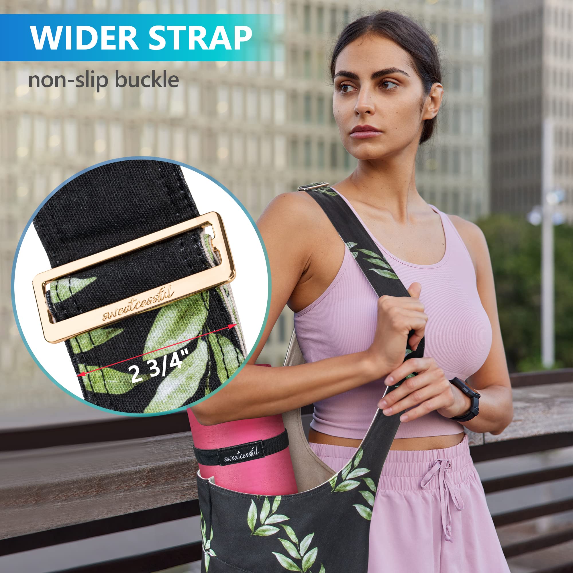 Sweatcessful Yoga Mat Bag - Fits Most Size Mats - Holds More Yoga Accessories - Extra-Large, Multi-Functional Tote With Pockets - Wide, Adjustable Shoulder Strap