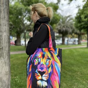 Cute Lion Tote Bag - Lion Figurine - Animal Themed Bag - Canvas Tote Bag for Women - Lion Decor - Aesthetic Large Beach Tote Bag Cute for Grocery Shopping Utility Book Teacher (Black - Lion)