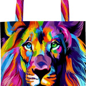 Cute Lion Tote Bag - Lion Figurine - Animal Themed Bag - Canvas Tote Bag for Women - Lion Decor - Aesthetic Large Beach Tote Bag Cute for Grocery Shopping Utility Book Teacher (Black - Lion)