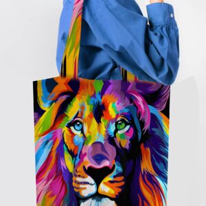 Cute Lion Tote Bag - Lion Figurine - Animal Themed Bag - Canvas Tote Bag for Women - Lion Decor - Aesthetic Large Beach Tote Bag Cute for Grocery Shopping Utility Book Teacher (Black - Lion)