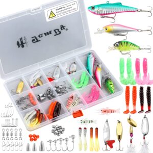 tcmby fishing lures bait tackle kit set for freshwater trout bass fishing, including fishing accessories, fishing tackle box, crankbait, spoon, hooks, fishing gear and equipment for starter beginner.