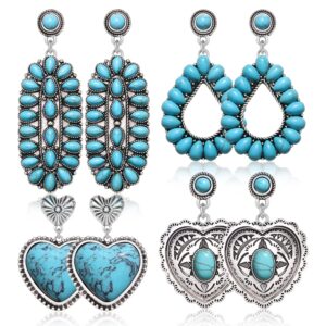 glbcc turquoise earrings for women boho statement turquoise heart teardrop dangle earrings western country leaf earrings vintage native american summer beach earrings jewelry accessories