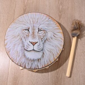 Shaman Drum Lion Ethereal Drum Design Handmade Shamanic Drum Siberian Spirit Music Drums Home Ornament with Drum Stick Hand Drum Set Shamanic Drum Siberian Shamanic Drum