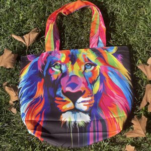 Cute Lion Tote Bag - Lion Figurine - Animal Themed Bag - Canvas Tote Bag for Women - Lion Decor - Aesthetic Large Beach Tote Bag Cute for Grocery Shopping Utility Book Teacher (Black - Lion)