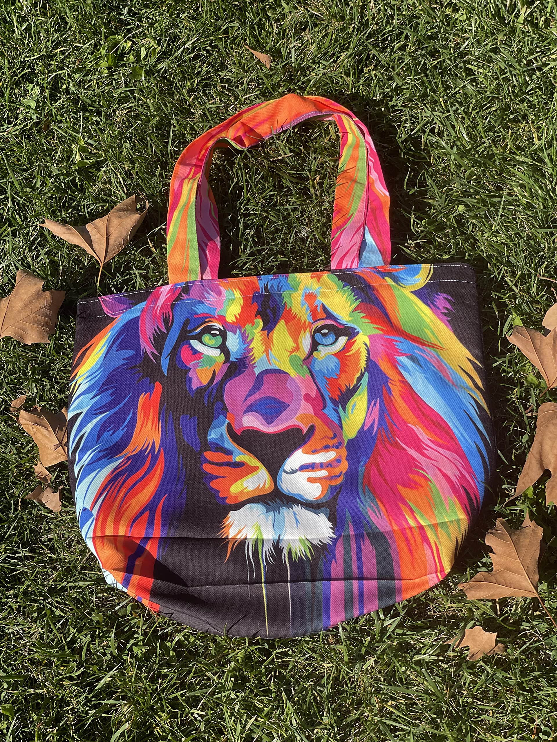 Cute Lion Tote Bag - Lion Figurine - Animal Themed Bag - Canvas Tote Bag for Women - Lion Decor - Aesthetic Large Beach Tote Bag Cute for Grocery Shopping Utility Book Teacher (Black - Lion)