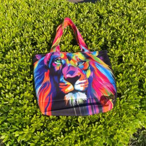 Cute Lion Tote Bag - Lion Figurine - Animal Themed Bag - Canvas Tote Bag for Women - Lion Decor - Aesthetic Large Beach Tote Bag Cute for Grocery Shopping Utility Book Teacher (Black - Lion)