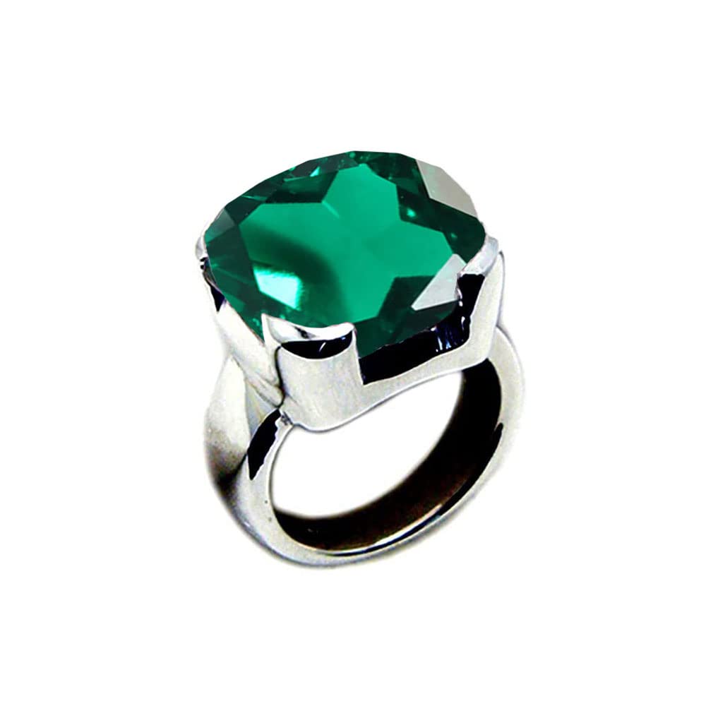 55Carat Bezel Setting Bold Ring sterling silver Created Emerald Cushion shape Green color Wedding Engagement Daily Wear Ring Jewelry Bezel Setting in Size 8 Casual Wear for Gift