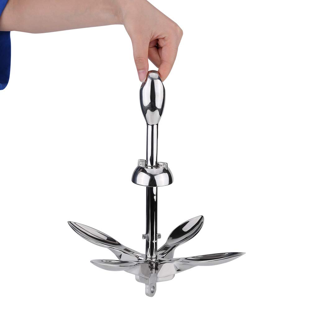 Marine Kayak Anchor, 1.5KG Heavy Duty 316 Stainless Steel Folding Grapnel Boat Anchor Easy to Install Grapnel Anchor, Boating Accessories for Kayaks Canoes Paddle Boards Small Watercrafts