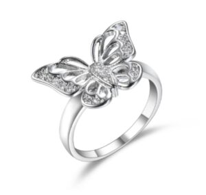 hukqbunx 925 sterling silver creative women's zircon hand decoration animal butterfly small crystal small diamond women's fresh ring size 6-10 (size 9)