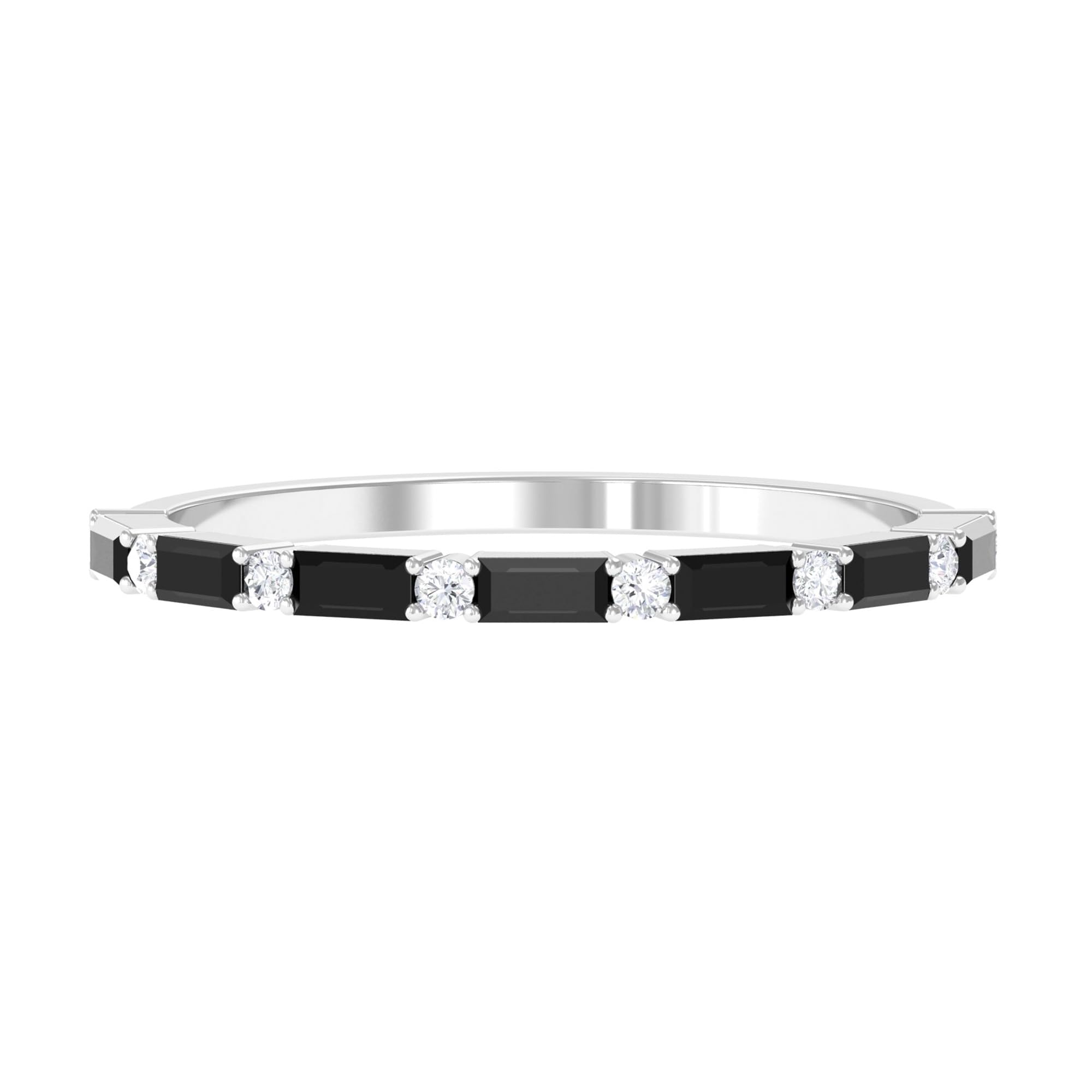 Certified Lab Grown Black Diamond Half Eternity Ring, AAAA Quality, Black and White Diamond Promise Ring, 14K White Gold, Size:US 8.00