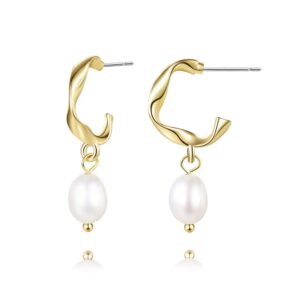 freshwater cultured baroque pearl hoop earrings for women pearl drop earrings dangle gold pearl earrings for mother her