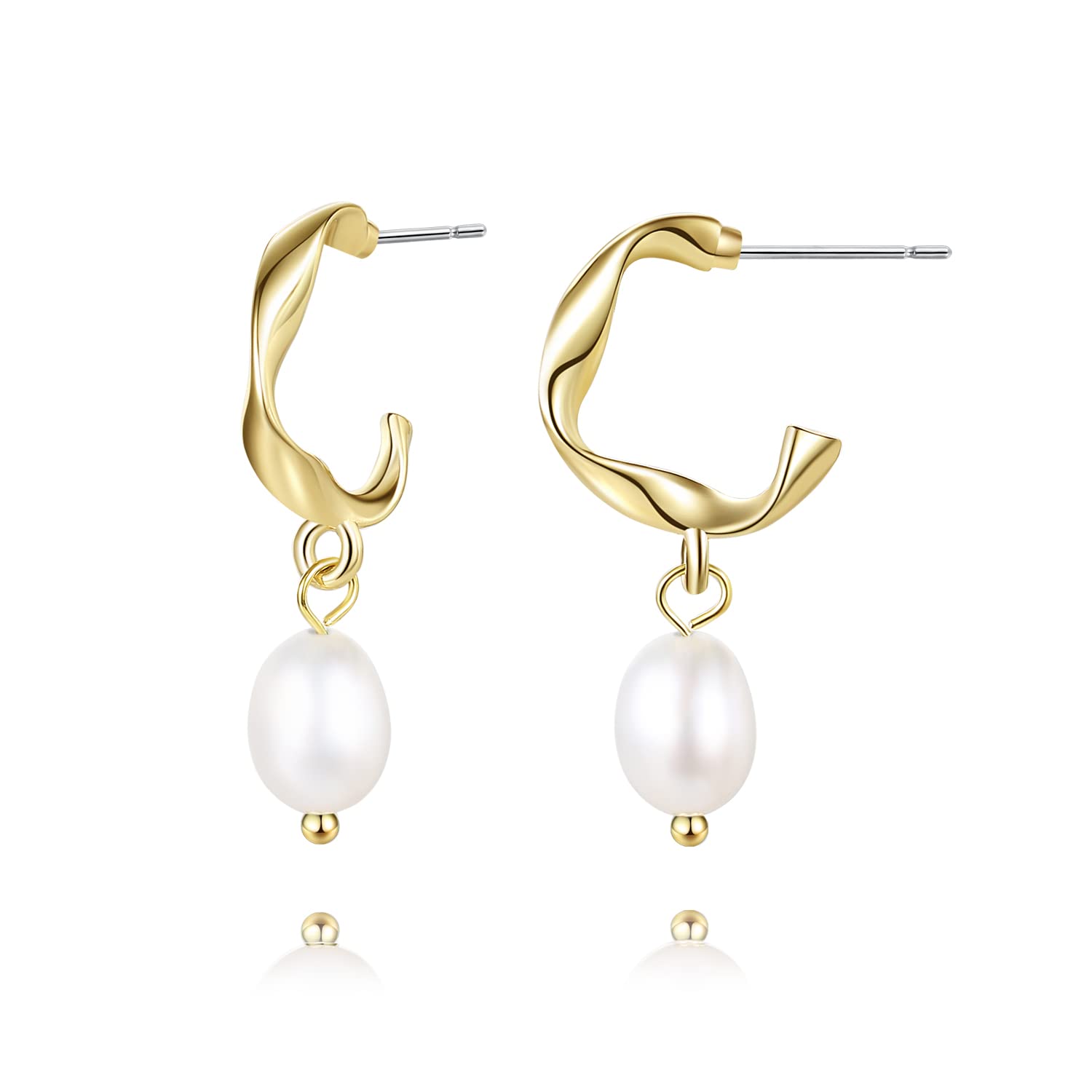 Freshwater Cultured Baroque Pearl Hoop Earrings for Women Pearl Drop Earrings Dangle Gold Pearl Earrings for mother her