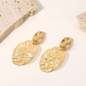 NEPULOY Gold Women Drop Dangle Earrings Hammered Statement Earrings