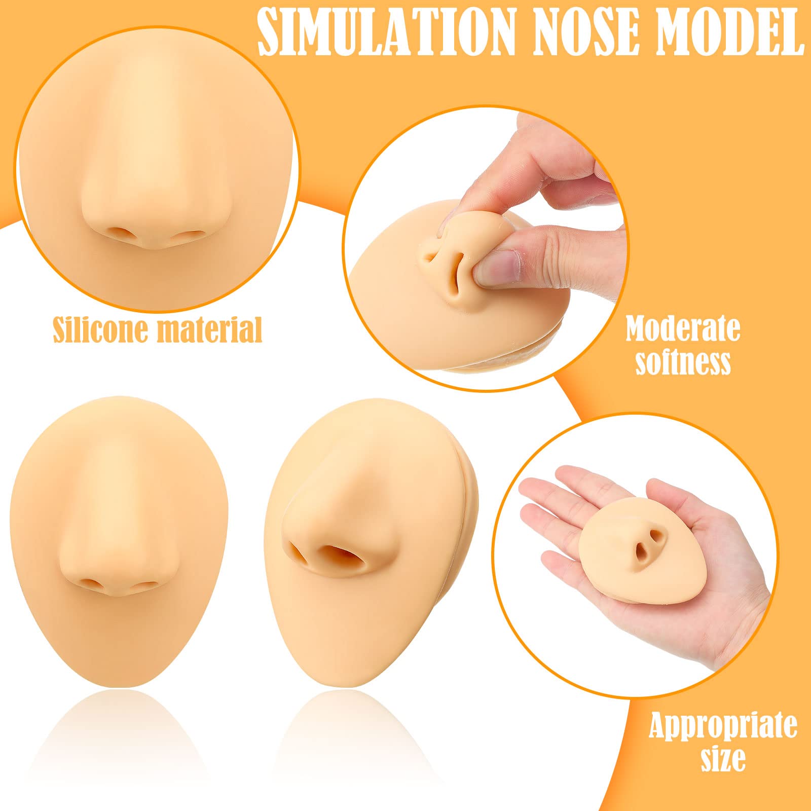 2 Pcs Silicone Nose Model, Soft Flexible Model Body Part Displays, Realistic Fake Nose, Piercing Practice Body Parts, Human Body Model for Jewelry Display, Practicing Suture, Mannequin Teaching Tool