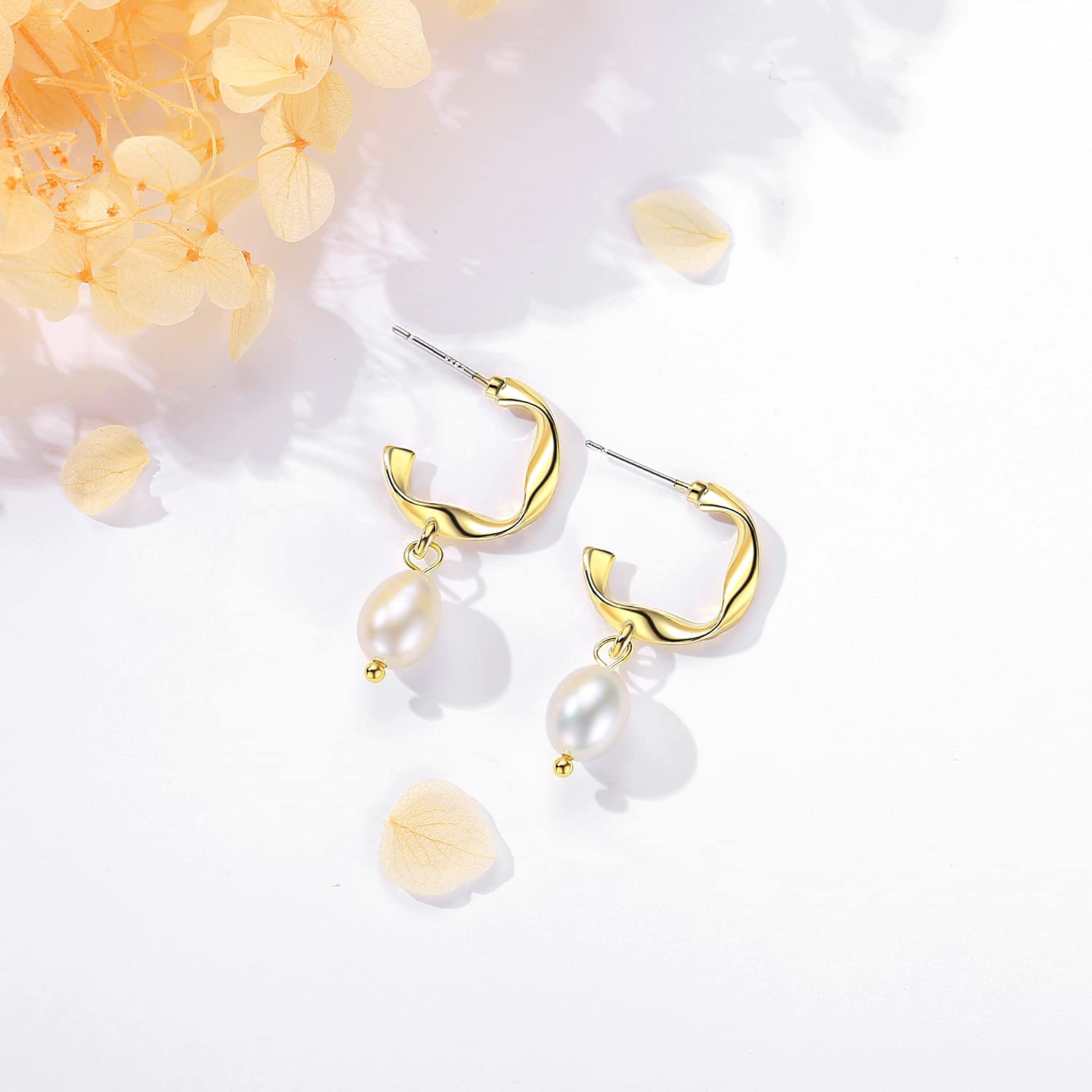 Freshwater Cultured Baroque Pearl Hoop Earrings for Women Pearl Drop Earrings Dangle Gold Pearl Earrings for mother her