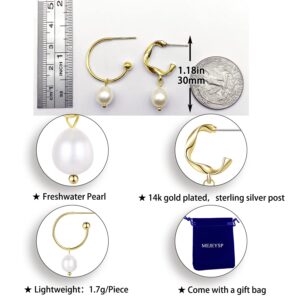 Freshwater Cultured Baroque Pearl Hoop Earrings for Women Pearl Drop Earrings Dangle Gold Pearl Earrings for mother her