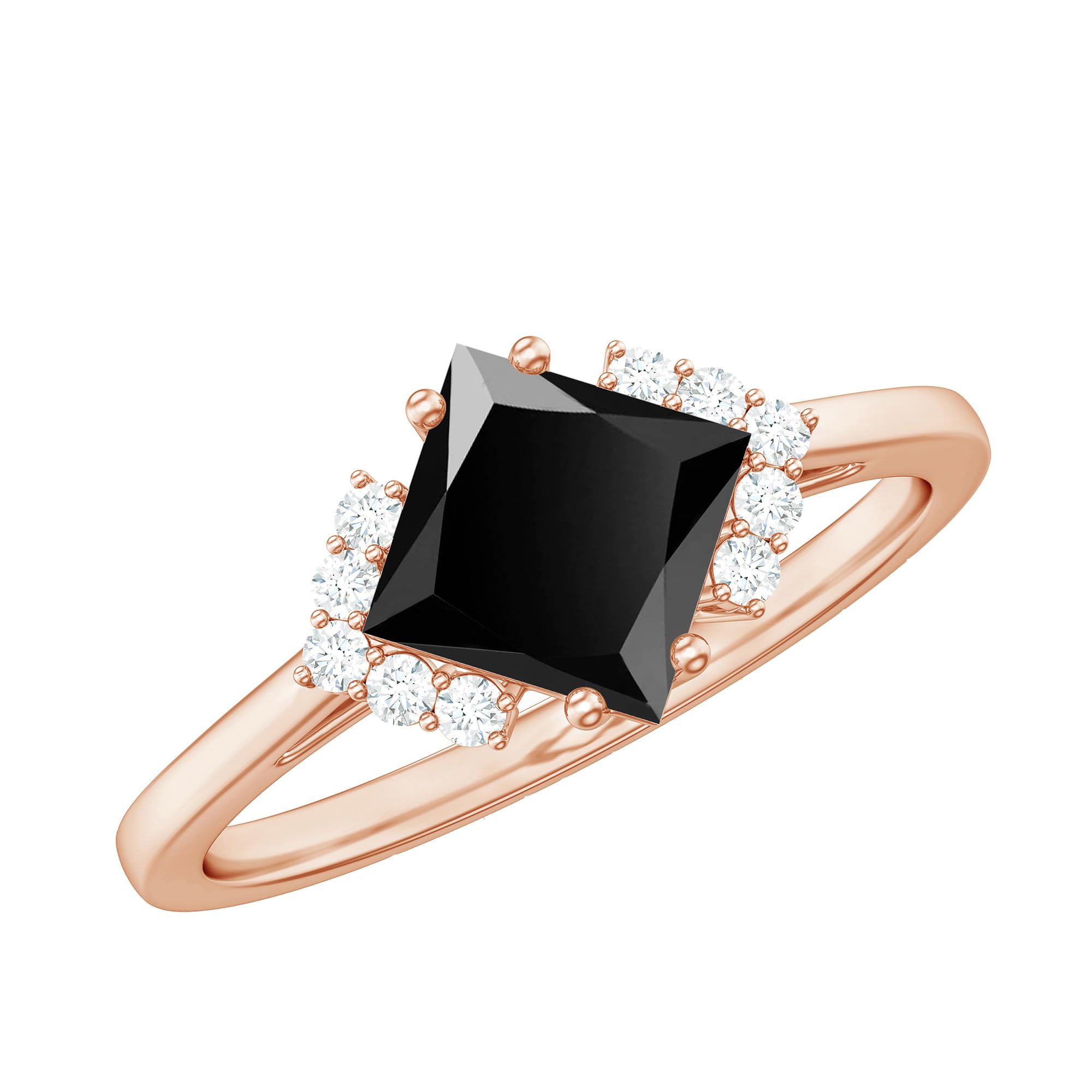 Certified Lab Grown Black Diamond Princess Cut Engagement Ring, AAAA Quality, Black and White Diamond Ring, 14K Rose Gold, Size:US 6.00