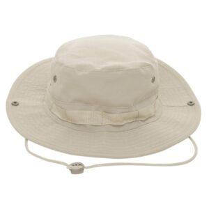 toptie wide brim bucket boonie hat summer outdoor double-sided fishing sun cap with chin strap-beige