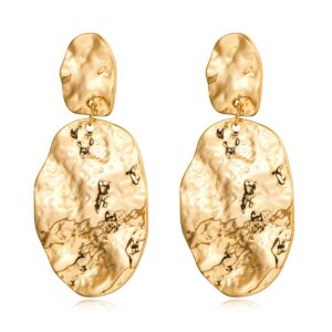 nepuloy gold women drop dangle earrings hammered statement earrings