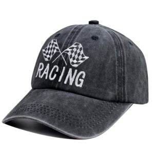 Checkered Flags Race Car Hat for Men Women, Embroidered Adjustable Racing Flag Baseball Cap Gifts, Racing Car Enthusiast, Birthday Race Car Party Supplies, Sport Events