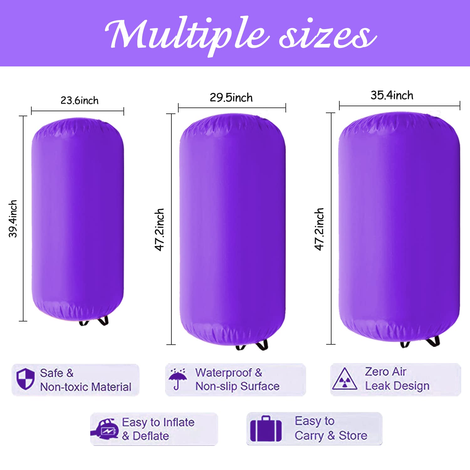 86 York Air Barrel Gymnastics Roller Inflatable Tumbling Mat, Cheerleading with Electric Pump (60cm(D)*100cm(H), PURPLE)