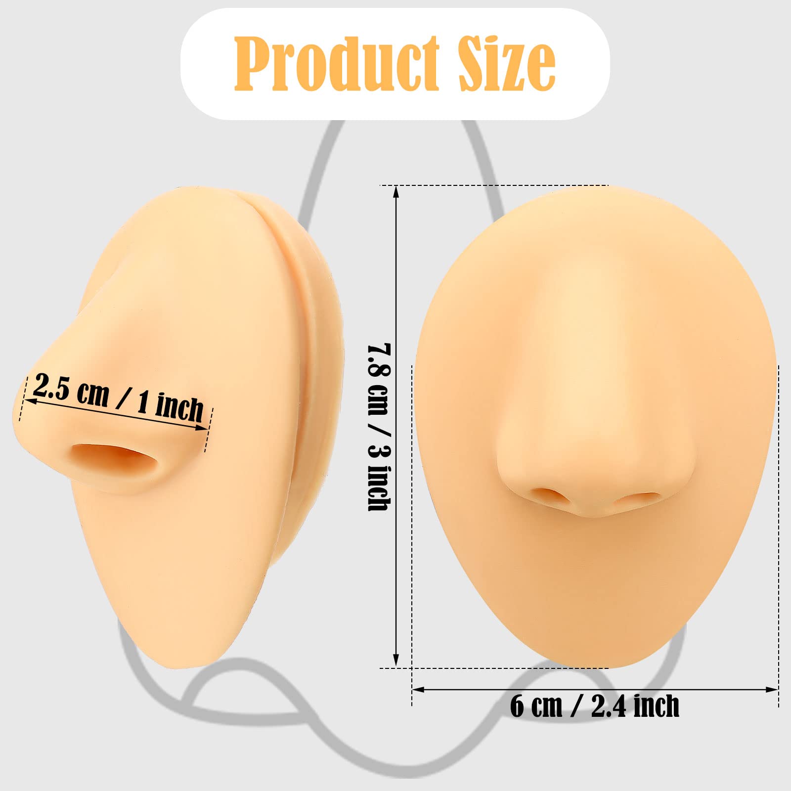 2 Pcs Silicone Nose Model, Soft Flexible Model Body Part Displays, Realistic Fake Nose, Piercing Practice Body Parts, Human Body Model for Jewelry Display, Practicing Suture, Mannequin Teaching Tool