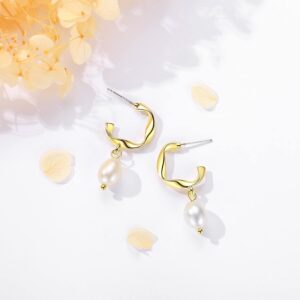 Freshwater Cultured Baroque Pearl Hoop Earrings for Women Pearl Drop Earrings Dangle Gold Pearl Earrings for mother her